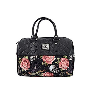 Liquorbrand Skulls & Pink Roses Satchel Purse Rockabilly Tattoed Lady Handbag Small Satchel Purse Crossbody bag