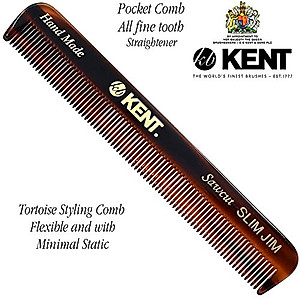 Kent Slim Jim Handmade All Fine Tooth Pocket Comb for Men, Hair Comb Straightener for Everyday Grooming Styling Hair, Mustache and Beard, Use Dry or with Balms, Saw Cut Hand Polished, Made in England