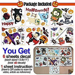 Happy Halloween Stickers Kids Bedroom Decor Indoor Outdoor Removable Wall Decals Window Art Decoration Vinyl Witch Bat Spider Vampire for Boys Girls Room