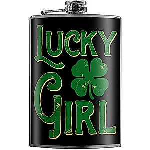 Lucky Girl 8 Oz Stainless Steel Hip Flask for Liquor - Comes in a Gift Box - Leakproof Design - Easy to Clean - 3.75” X 5.75” - By Trixie & Milo