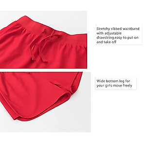 ALAVIKING Girls Cotton Shorts Athletic Running Shorts with Elastic Waistband Workout Shorts for Girls Size 3-12 Years (Red-l)