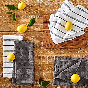 KitchenAid Albany Kitchen Towel 4-Pack Set, Charcoal Grey/White, 16"x26"