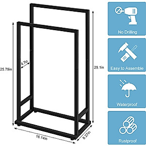 Towel Racks for Bathroom, 2 Tier Standing Stainless Steel Towel Racks Stand for Bathroom, Hand Towel Drying Rack Holder, Towel Bar Stand Blanket Rack, Black