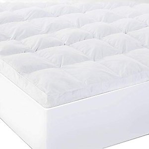 MALOUF Plush Down Alternative Fiber Bed Mattress Topper with Pure Cotton Cover - King, White