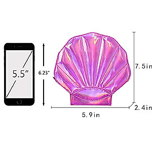 Women Mini Hologram Seashell Shape PU Leather Evening Clutch Handbag Cross-body Bag