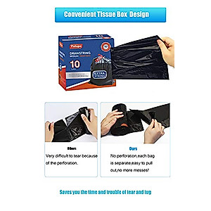 Feiupe 10 Gallon Drawstring Trash Bag Garbage Bag Trash Can Liner,0.9 Mil,90 Count (Black, 10 Gallon)