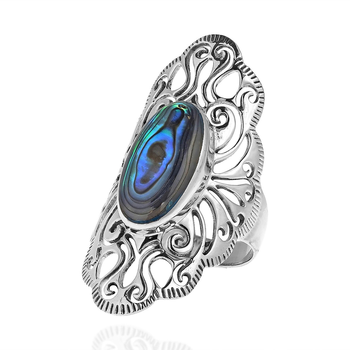 AeraVida Vintage Filigree Swirl Beauty Oval Abalone Shell .925 Sterling Silver Ring | Vintage Delicate Wedding Rings For Women (9)