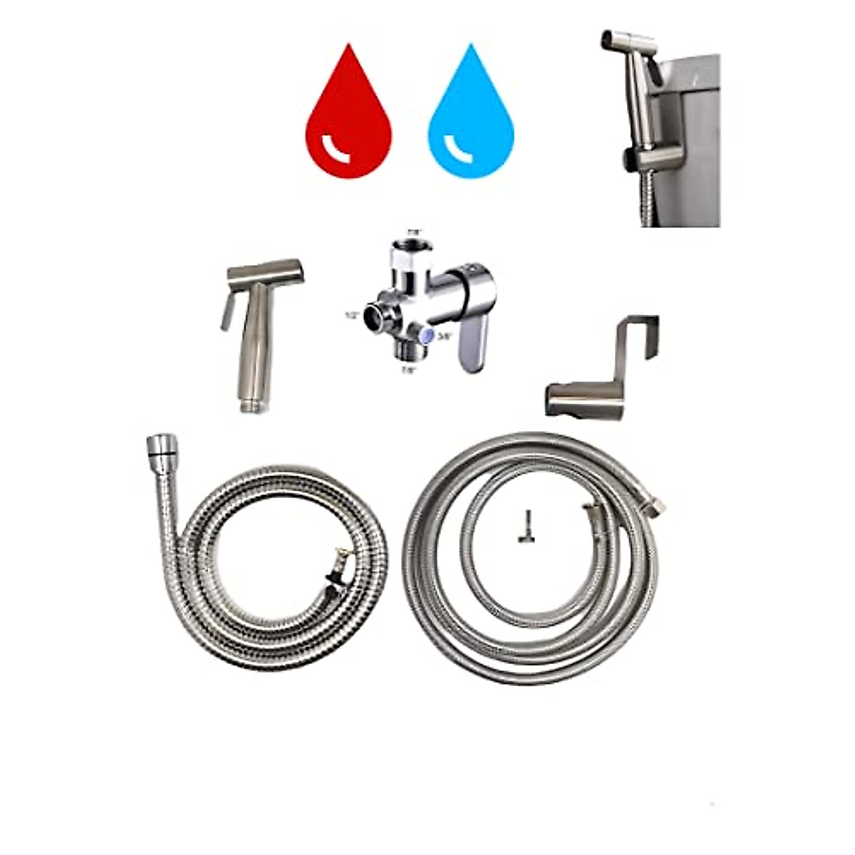 Bidet Sprayer for Toilet, Hot and Cold-water Handheld Sprayer kit. Heated Bidet Sprayer, Warm Water mixer valve, T valve, Hot Cold Mixer Valve, Toilet sprayer, diaper sprayer, Bidet hot and cold