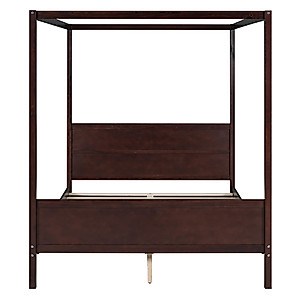 Merax Queen Size Canopy Bed with Headboard and Footboard, Solid Wood 4 Posters Platform Bed with Slat Support Leg, No Box Spring Needed, Espresso