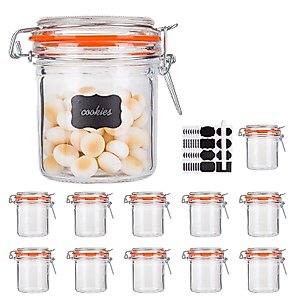 Glass Jars With Airtight Lids,Encheng Mason Jars 8 oz,Glass Jars With Leak Proof Rubber Gasket 250ml,Storage Jars With Hinged Lid for Home and Kitchen,Glass Containers With Lids 12 Pack