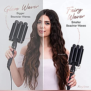 3 Barrel Curling Iron Wand - Triple Hair Waver & Crimper for Beach Waves Set, Ceramic Tourmaline with Adjustable Temperature - Hair Waver, Black