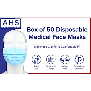 American Hospital Supply (AHS) Earloop Masks Disposable | Adult Face Covering | 3 Ply Disposable Face Mask (Box of 50)