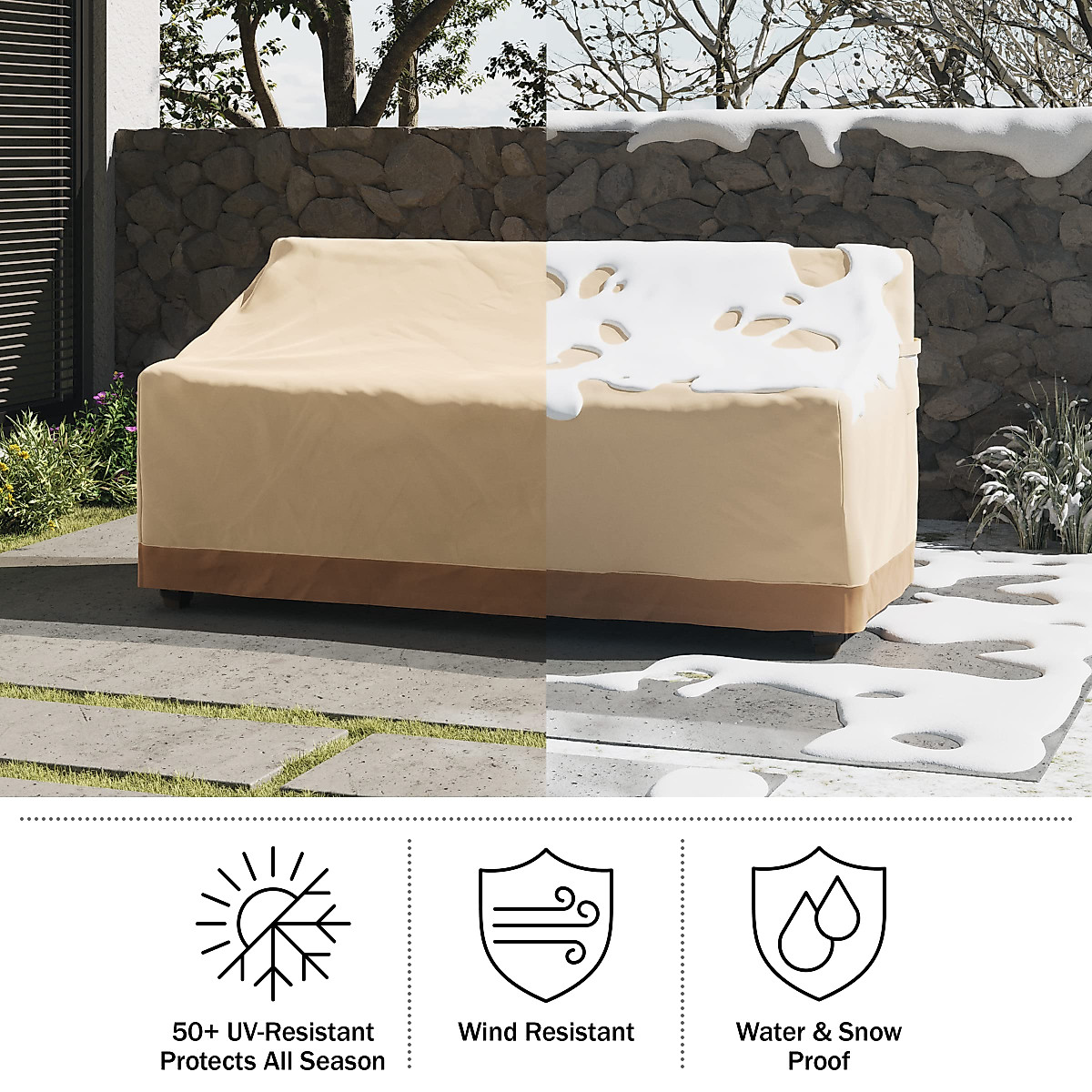 Pure Garden Outdoor Couch Cover - 76x33in Heavy-Duty 600D Polyester Canvas with UV 50+ and Waterproof Backing - Patio Furniture Covers (Beige)