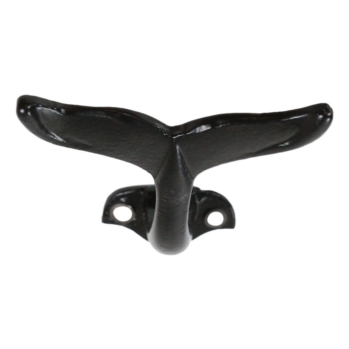 Ebros Set of 2 Cast Iron Rustic Black Coated Finish Nautical Baleen Blue Whale Tail Wall Hook Hangers Coastal Themed Wall Mount Coats Hats Keys Hooks Decor Hanging Fish Whales