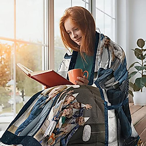 Youltar Custom Blanket with Text Picture Collage Customized Throw Blankets, Birthday Anniversary Wedding Personalized Halloween Christmas Couples Gifts for Boyfriend Girlfriend Photo 8 30"×40"