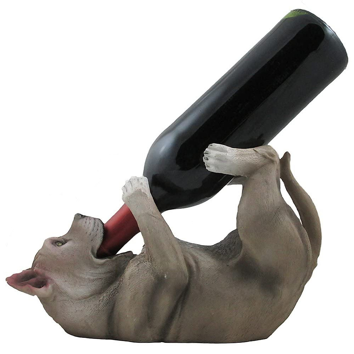 Drinking Pit Bull Wine Bottle Holder Statue in Decorative Home Bar Decor Pet Sculptures & Pitbull Figurines, Wine Racks and Stands and Collectible Gifts for Dog Lovers