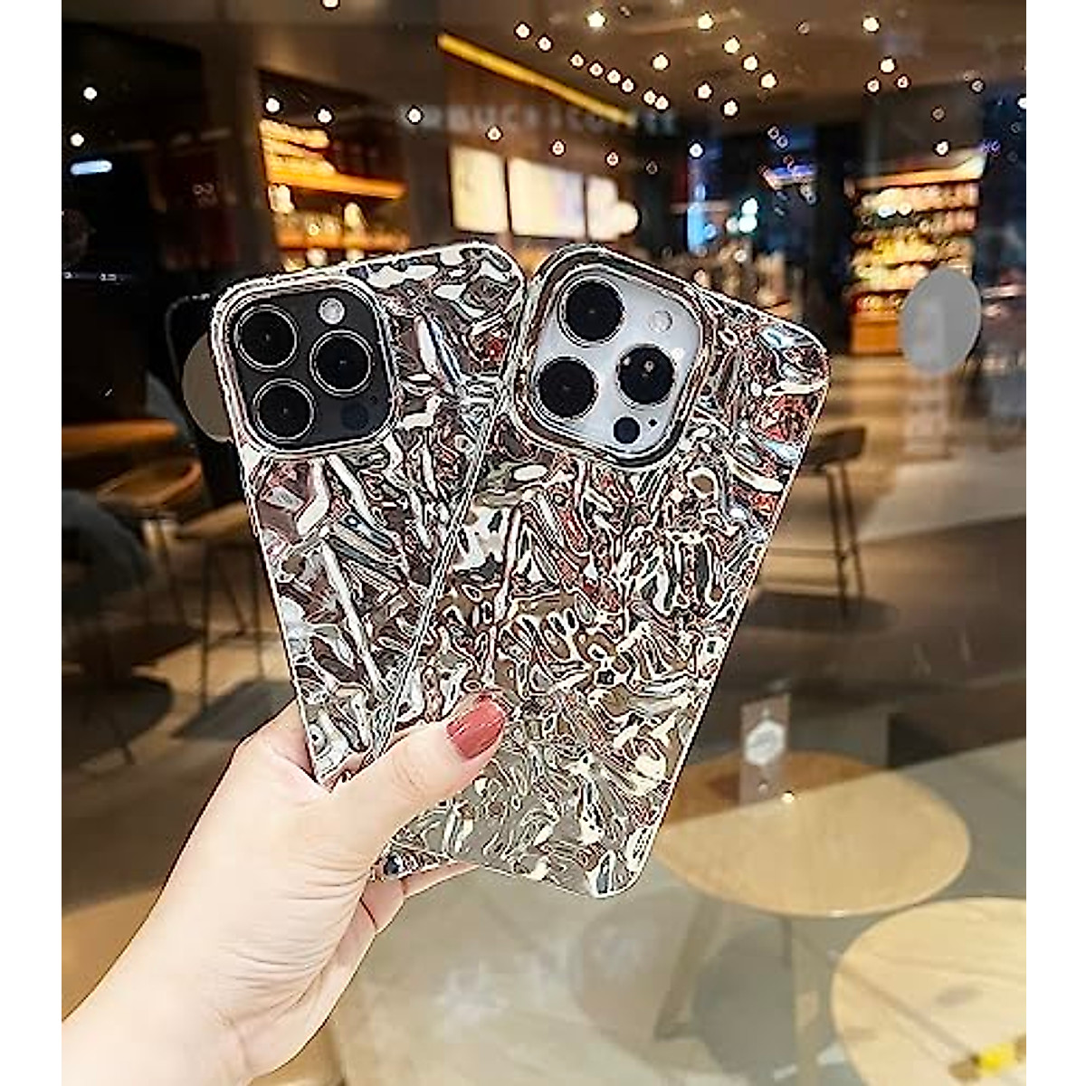 IAIYOXI Compatible with iPhone 13 Pro Max Glitter Case, Cute Fashion Bling Glitter Silver Tin Foil 3D Pleats Design for Women Girls with Soft Silicone, Shockproof Soft Case Cover for iPhone 14 Pro Max