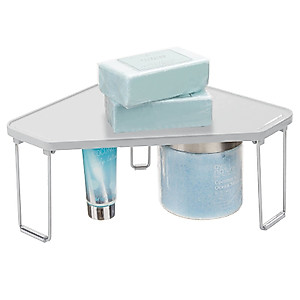 mDesign Plastic/Steel Corner Stackable Rack, Storage Organizer Shelf for Bathroom, Vanity, Countertop, Sink, Cabinet, Holds Makeup, Shower Accessories, Ligne Collection - 2 Pack - Stone Gray