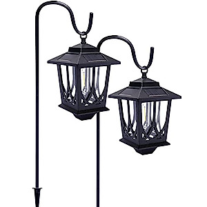 37.4 Inch 2 Pack Metal Hanging Solar Pathway Lights 20 Lumen, Aluminum Solar LED Lights Anti-Frost Waterproof with 2 Shepherd Hooks Outdoor Decorative,Edison LED Bulb