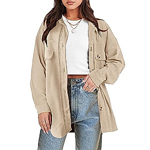 ANRABESS Oversized Jackets for Women Casual Button Down Shirts Corduroy Shacket 2023 Fall Fleece Cardigan Blouse Trendy Coat with Pockets 1027xingse-L