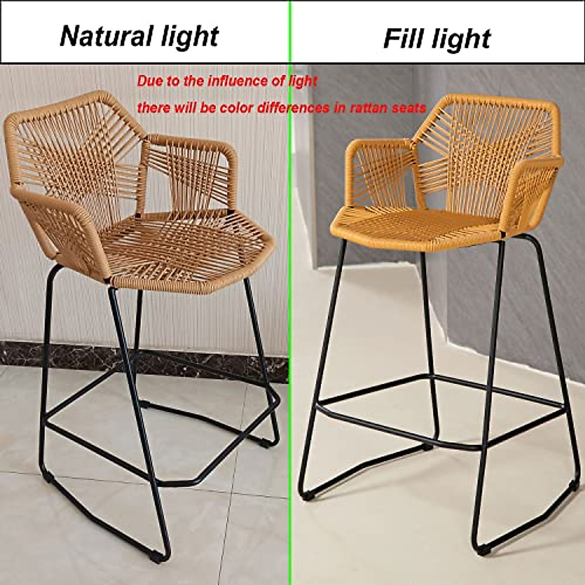 LAOHETLH Beige Rattan Bar Stool Bar Chairs Set of 2 Comfortable Simple and Beautiful Counter Chair Home Décor Rattan Barstools Chair with Footrest & Back