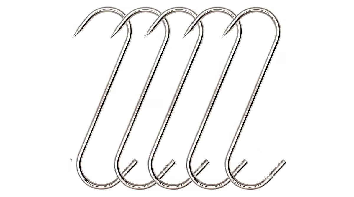 Heavy Duty Stainless Steel Meat Hooks - 8'' (5 Pack)