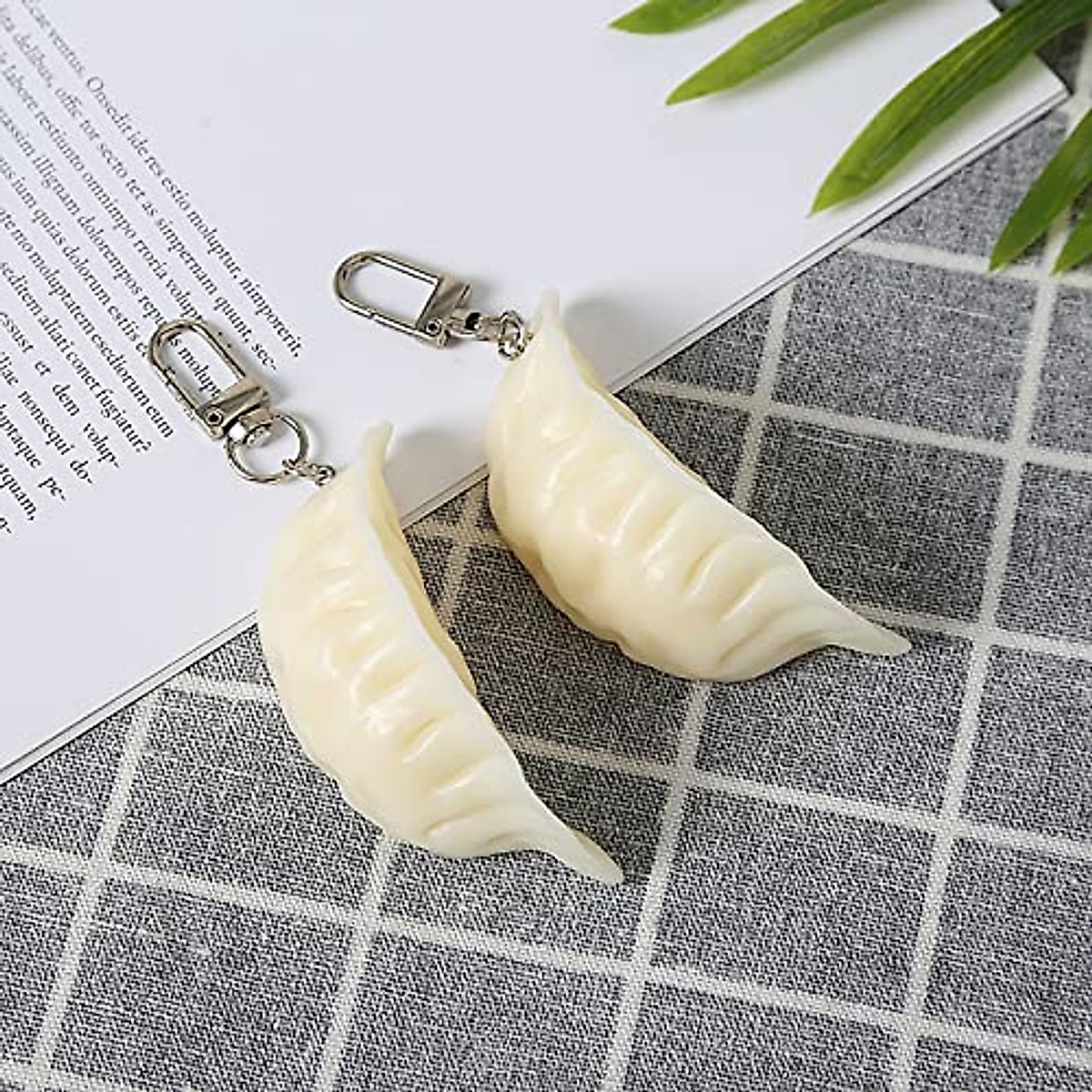 Graywhsky Simulation of Large Dumplings Keychain PVC Plastic Dumplings Alloy Door Clasp Pendant Fun Food Ornaments Props Stained Glass Window Hangings Flowers (White, A)
