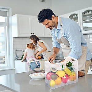 Beeveer 4 Pcs Plastic Freezer Organizer Bins with Wheel Tall Narrow Kitchen Pantry Organizer Snack Storage Containers for Office Refrigerator(10 x 13.3 x 5.5 Inch)