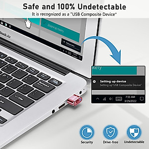 Mouse Jiggler Undetectable Metal USB Mouse Mover with Switch Button, Automatic Mouse Shaker with 2 Jiggle Modes, Driver-Free, Plug & Play, Keep Computer/Laptop Awake, with USB-C Adapter, Rose Gold