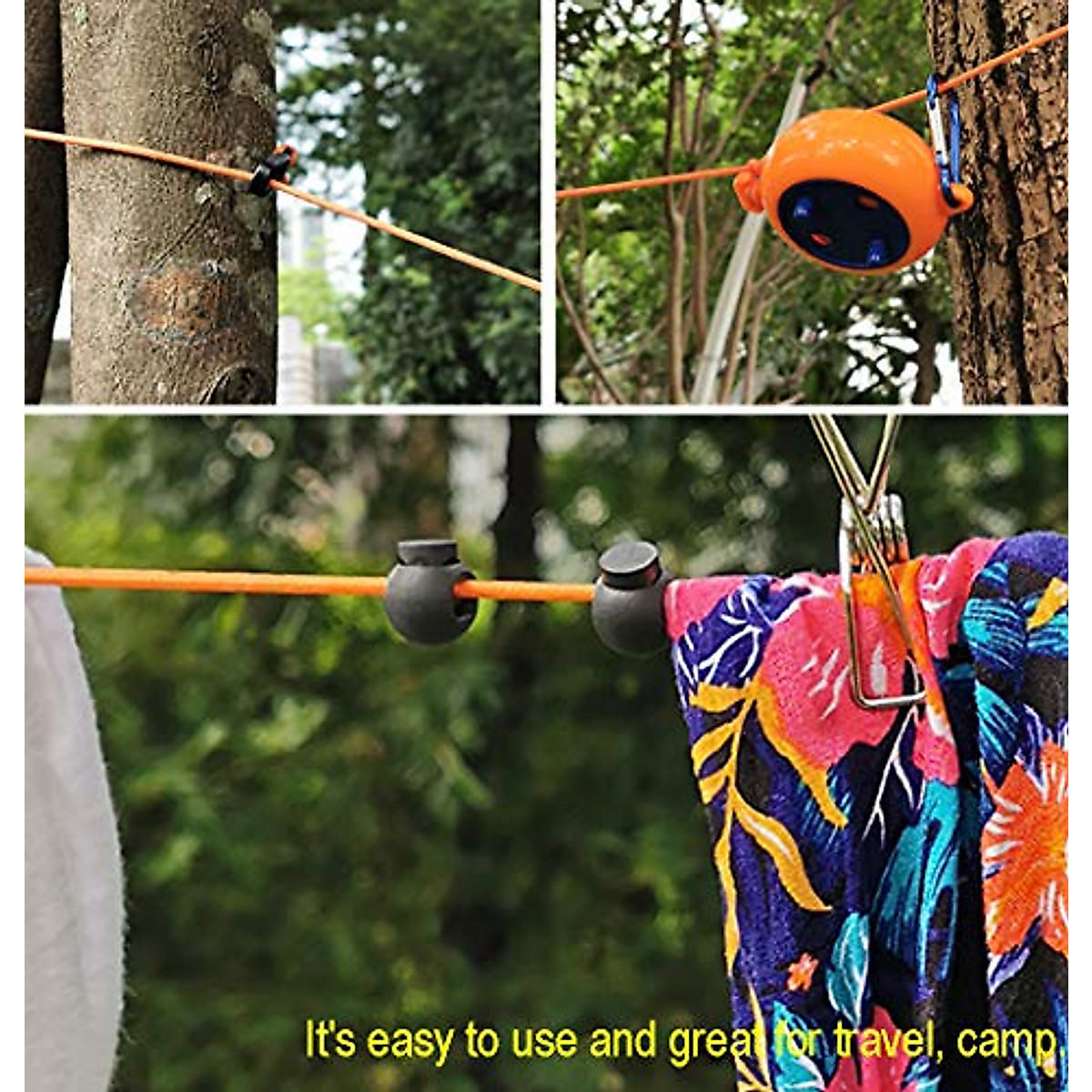 Medolli Portable Retractable Clothesline for Outdoor/Indoor, Travel, Camping, Backyard, Hotel, Adjustable Clothesline with 10 Windproof Clothespins, Multi-Functional, 26 ft