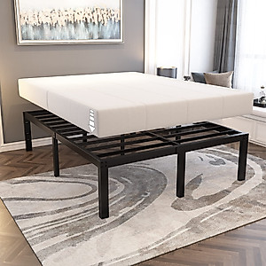 yookare 18 Inch Tall and Strong Platform Metal Bed Frame/Easy Assembly Mattress Foundation/ 4000lbs Heavy Duty Frame with Steel Slat Support/No Noise/No Box Spring Needed, Queen