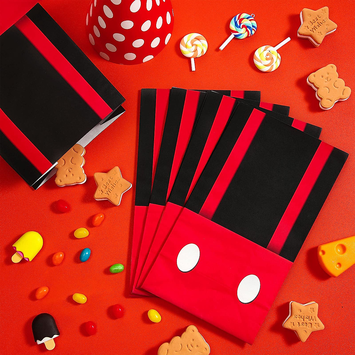 Tenare 28 Pieces Mouse Party Paper Bags, Birthday Treat Candy Goody Favor Bags Present Paper Bags for Mouse Theme Birthday Party Supplies