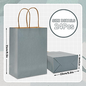 Whaline 24Pcs Kraft Paper Bags Calming Blue Gift Bags with Handles Candy Goodie Treat Bags Grocery Shopping Bags for DIY Crafts Baby Shower Birthday Wedding Party Supplies, 5.9x3.1x8.3inch