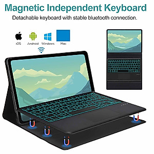 Samsung Galaxy Tab S8 Plus/S7 FE/S7 Plus 12.4 inch Keyboard Case, Smart Touchpad with S Pen Holder, 7 Color Backlit and Detachable Wireless Keyboard Cover, for Tab S7 FE 2021/S7+ 2020/S8+ 2022, Black