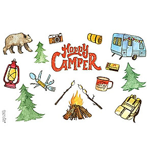 Tervis Happy Camper Tumbler with Wrap and Brown Lid 16oz, Clear