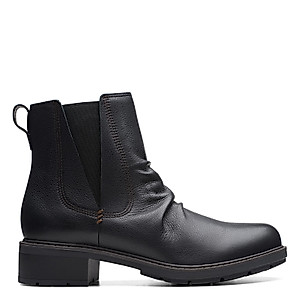 Clarks Women's Hearth Rose Mid Calf Boot, Black Leather, 10 Wide