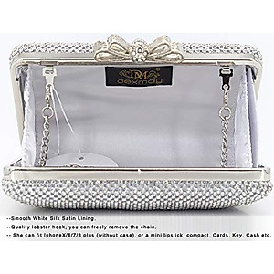 Dexmay Rhinestone Crystal Clutch Purse with Bow Clasp Evening Bag for Wedding Party Silver