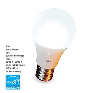 Globe Electric 50589 Color-Changing A19 LED Smart Light Bulb, 2.4 GHz Wi-Fi, 60W Equivalent 800LM, Works with Alexa Only, 1-Pack