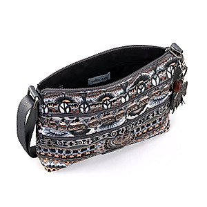 Sakroots Artist Circle Basic Crossbody Bag in Canvas, Multifunctional Purse, Grey One World