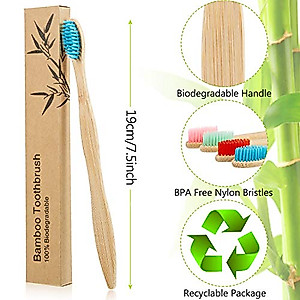 18 Pieces Bamboo Toothbrushes Tooth Brush Natural Bamboo Toothbrushes with BPA-Free Nylon Bristles and Ergonomic Handles in Individually Packaged (Multi-Colors)