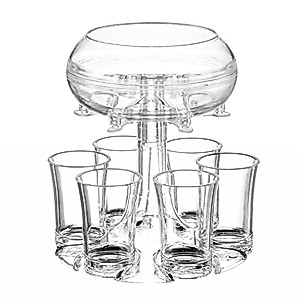 Mixt Shots 6 Shot Glass Dispenser and Holder, Acrylic, Multiple Shot Pourer with Stopper for Cocktail, Wine and Juice, College and Party Beverage Dispenser for Filling Liquids (Transparent)