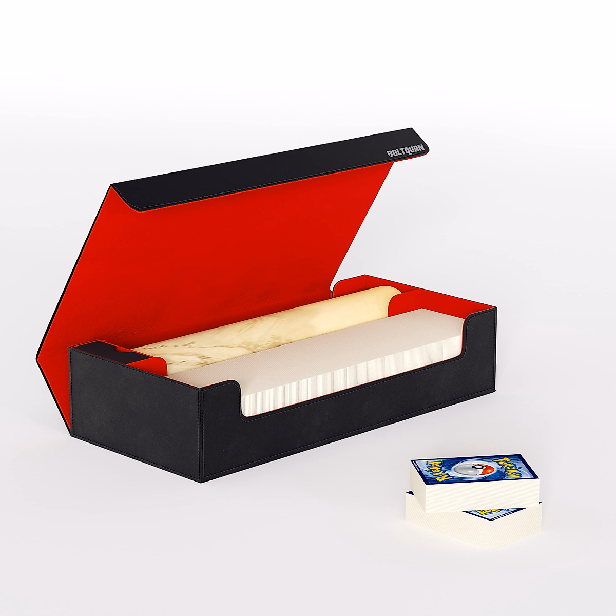 Premium Card Game Deck Storage Box and Playmat Case - Holds 550+ Double Sleeved Cards - YugiOh/MTG Card Holder Storage Case - Game Card Box with Mat Case and Removable Compartment (Black-Red)