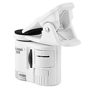 LED UV Light Magnifying Glass Mini Mobile Phone Microscope, Cell Phone Clip On Microscope, 9595W 60X Jewelry and Antique Evaluating for Currency Detecting