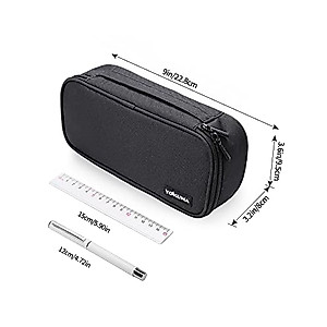 YOKUMA Pencil Case,Large Capacity Pencil Pouch,Aesthetic Zipper Pencil Box, Back to School Supplies for College Student Teen Adults (Black)