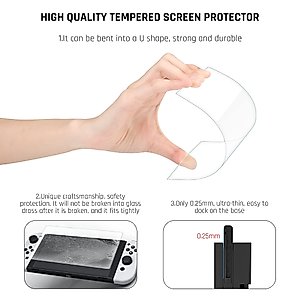 FANPL Improved Version Transparent Case for Nintendo Switch OLED Model 2021, Protective Case Cover Compatible with Switch OLED, Clear Crystal Flip Shell with 1 Screen Protector 8 Thumb Grip Caps