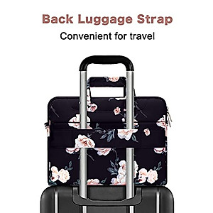 MOSISO Laptop Shoulder Bag Compatible with MacBook Air 15 inch M2 A2941 2023/Pro 16 2023-2019 M2 A2780 M1 A2485 A2141/Pro 15 A1398,15-15.6 inch Notebook, Camellia Carrying Sleeve with Belt, Black
