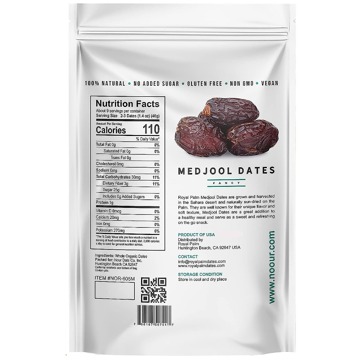Medjool Dates | Royal Palm | 12oz | 100% Natural | NO Sugar Added | Non GMO | Kosher - 1 Bag