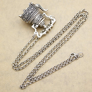 RechicGu Vintage Silver Victorian Alice Cameo 3D Tea Pot Cup Pendant Charm Sweater Necklace for Women Gift Steampunk Goth Jewelry Wonderland…