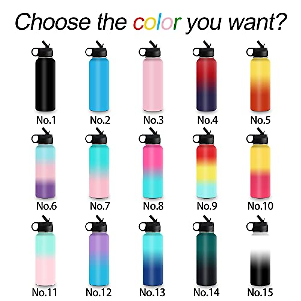 Personalized Water Bottles for Kids, 18 oz Custom Name Water Bottle With Straw, Insulated Stainless Steel Reusable Waterbottle Gifts for School Girls Boys Men Women - Ombre Color
