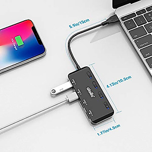 USB 3.0 Hub Splitter - USB Extender 4 Port USB Ultra Slim Data Hub with Individual Power Switch and LED